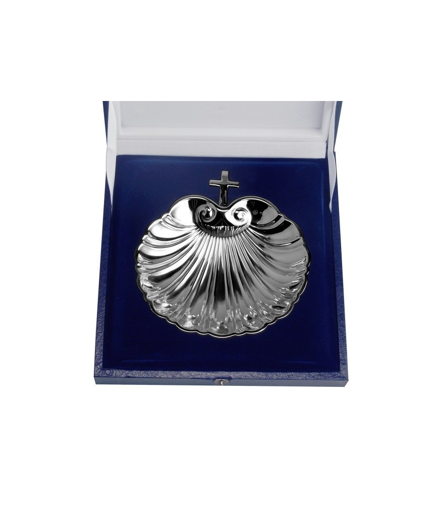 CONCHA DE BAUTISMO DE PLATA CON CRUZ 00440OC